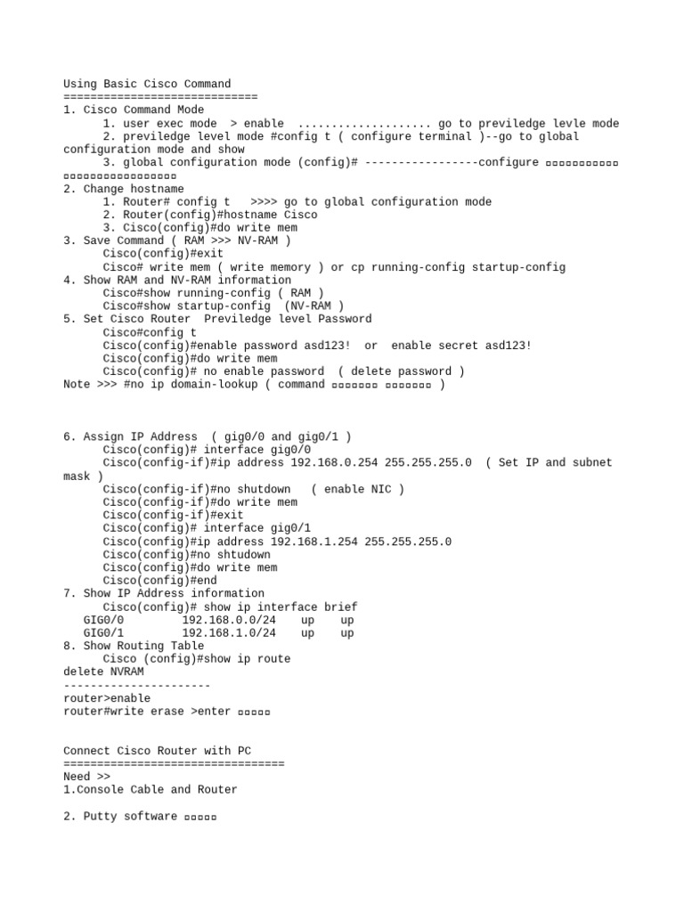 Cisco Basic Command Usage | PDF
