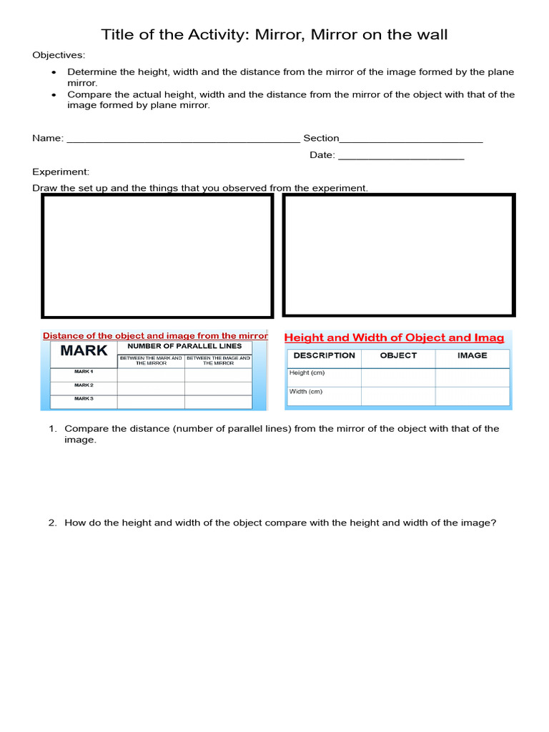 Mirror Image Measurement Experiment | PDF