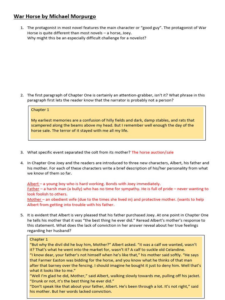 War Horse Chapter 1 Analysis | PDF