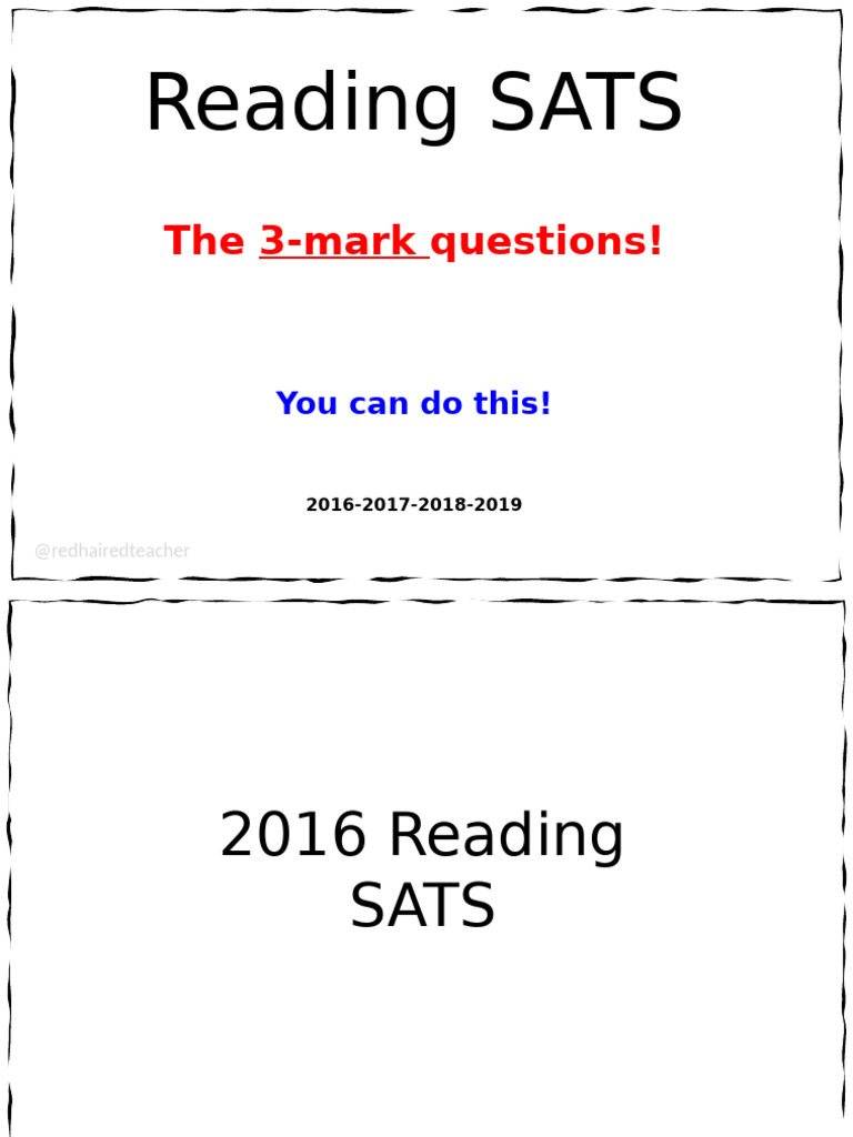 Reading SATS 3mark Questions | PDF