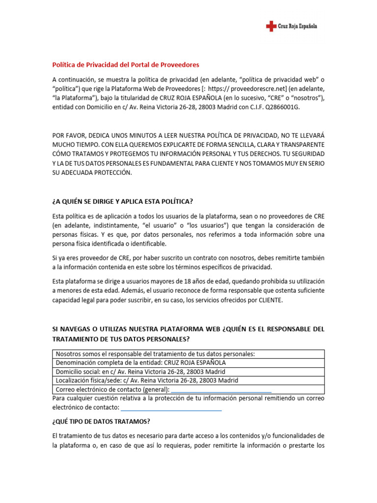 CRE Política de Privacidad | PDF | Cookie HTTP | Documento de identidad