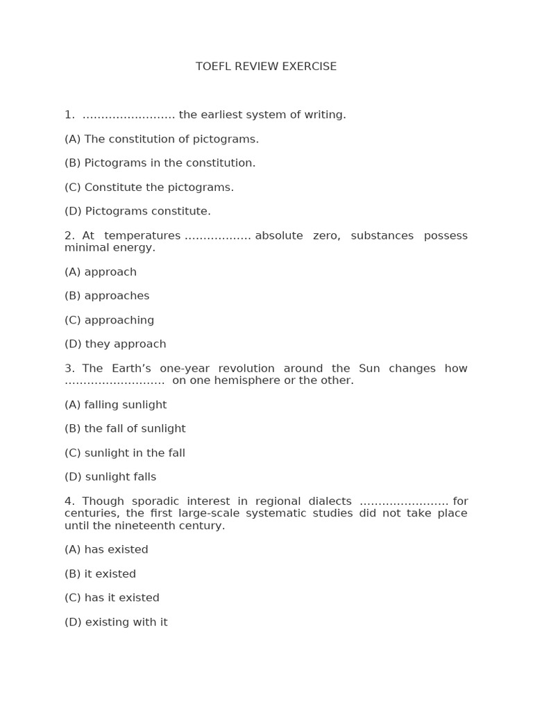TOEFL Grammar Review Exercises | PDF
