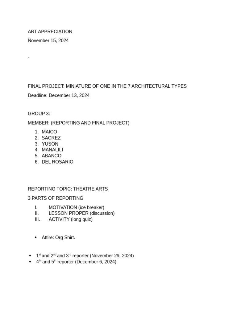Art Appreciation Final Project Overview | PDF