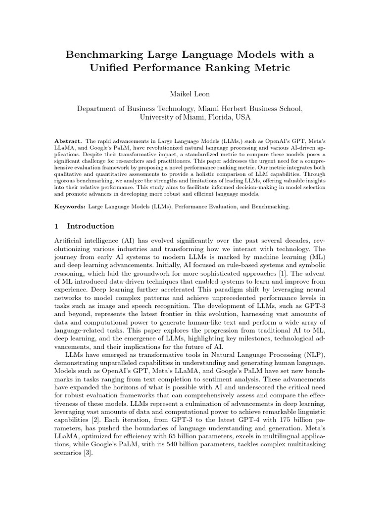 Benchmarking Large Language Models With A Unified Performance Ranking ...