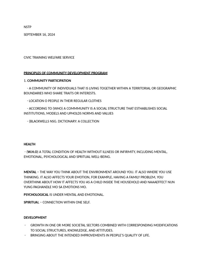 NSTP Community Development 09 16 24 | PDF | Empowerment | Community