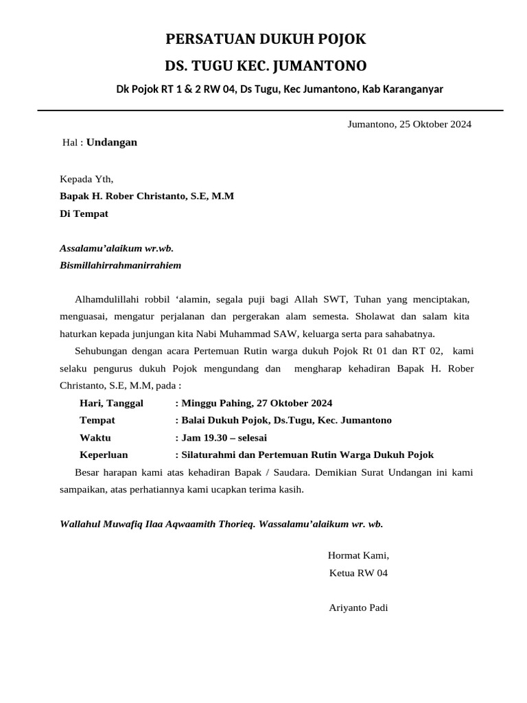 Undangan Ranting NU TUGU JUMANTONO 2 | PDF