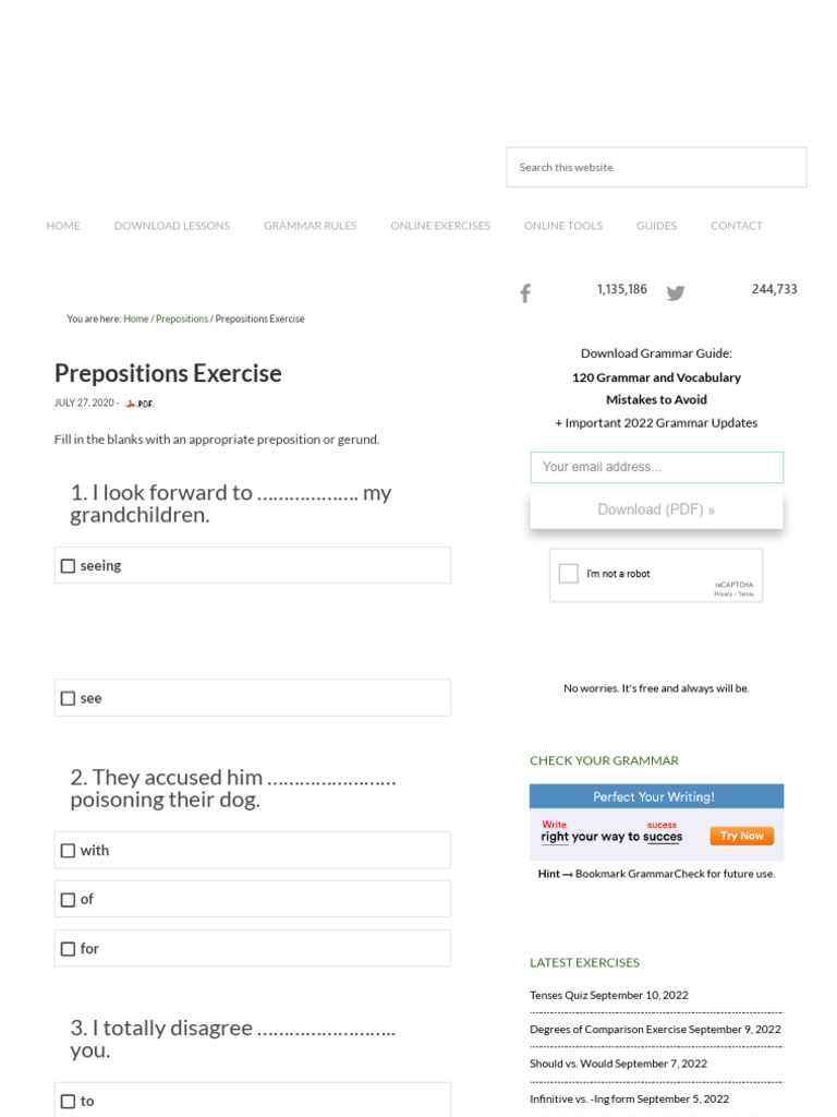 Prepositions Exercise3 | PDF | Preposition And Postposition | Linguistic Typology