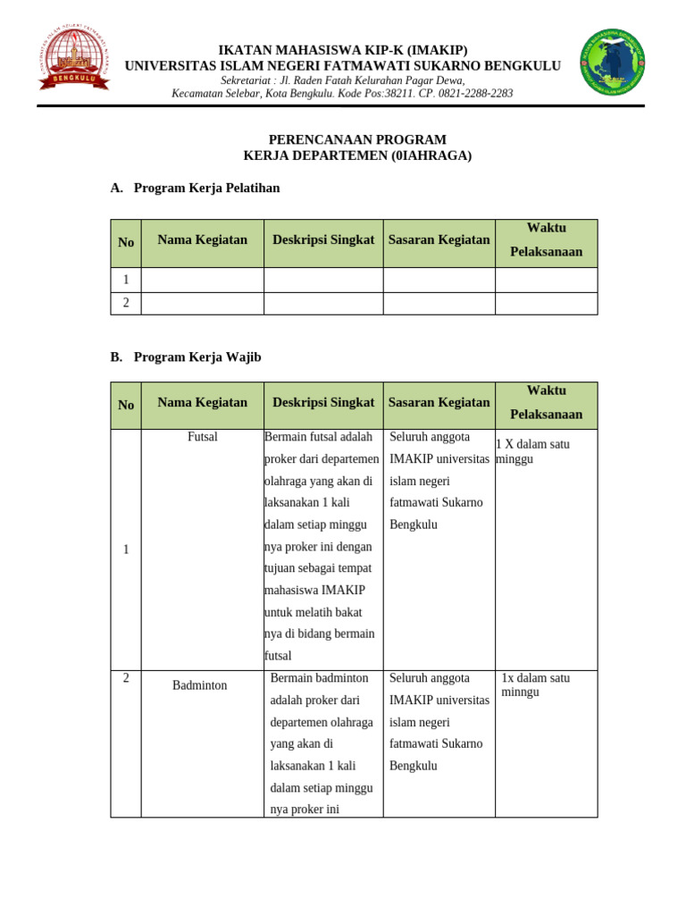 Format Proker Departemen | PDF