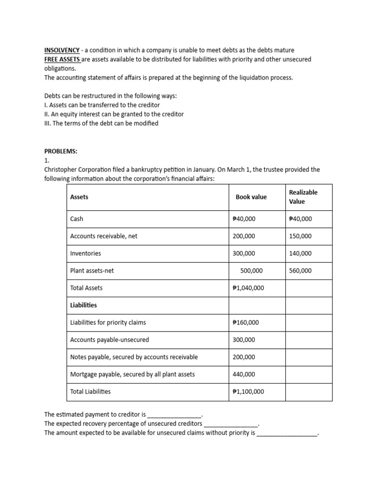 problems _ CORPORATE LIQUIDATION part 1 | PDF | Bankruptcy | Liquidation
