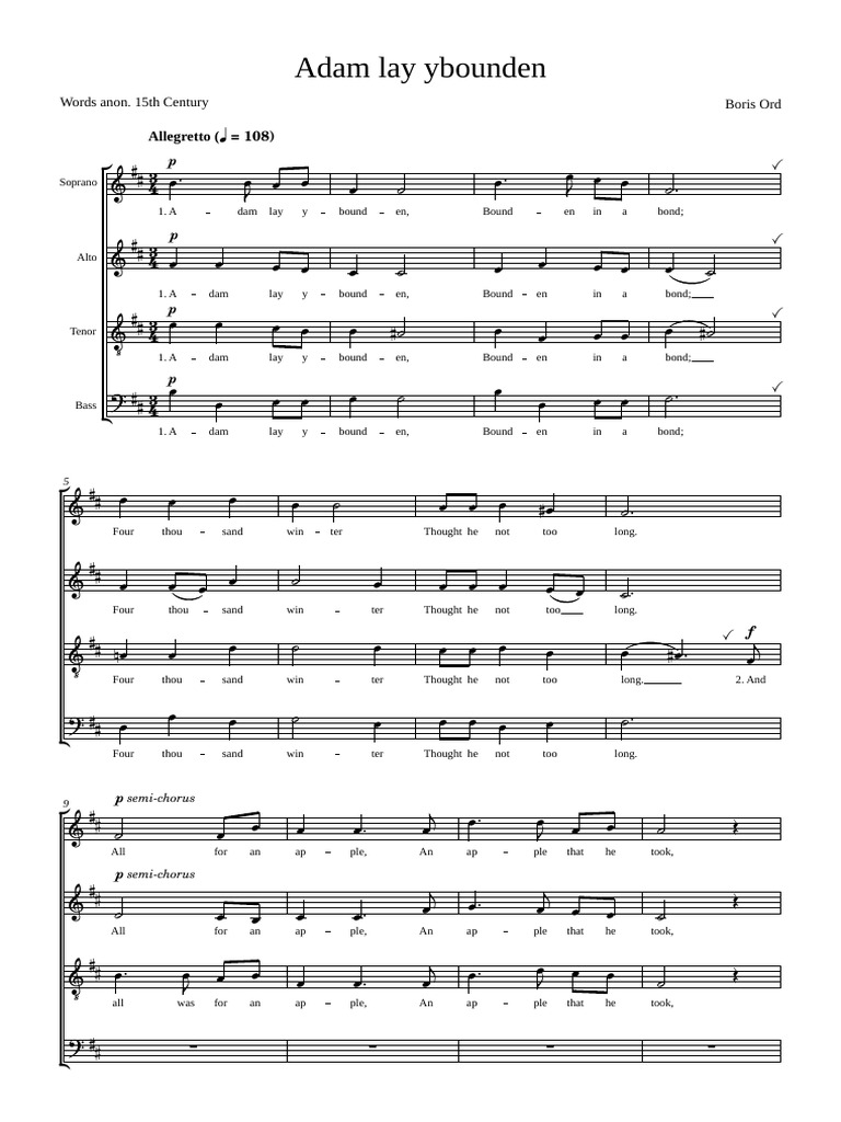 Adam_Lay_Ybounden__Boris_Ord | PDF | Vocal Music | Singing