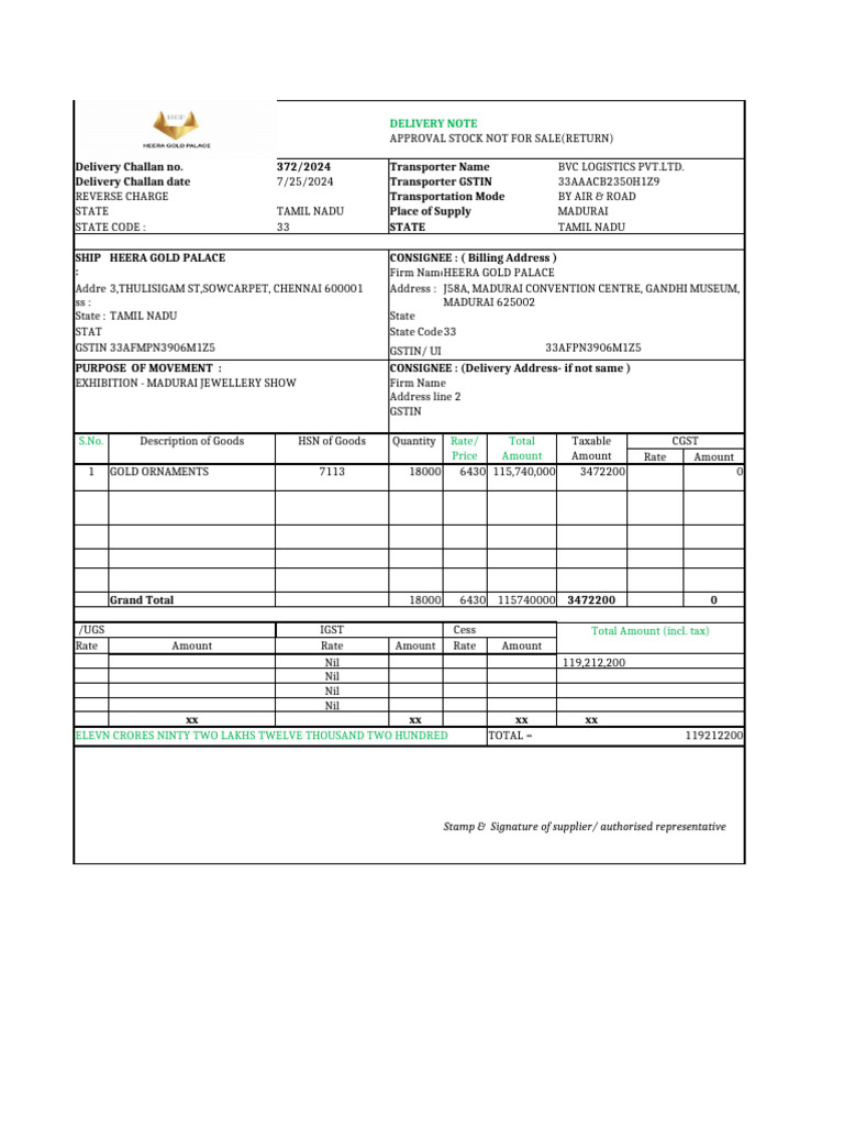 Delivery Challan - Format | PDF | Payments | Trade