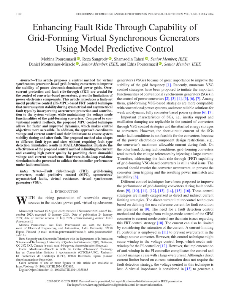 Model Predictive Control For Vsg Fault Ride Through Pdf Power Electronics Electrical Impedance