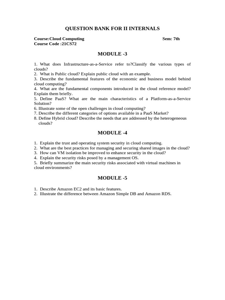Question Bank For Ii Internals | PDF