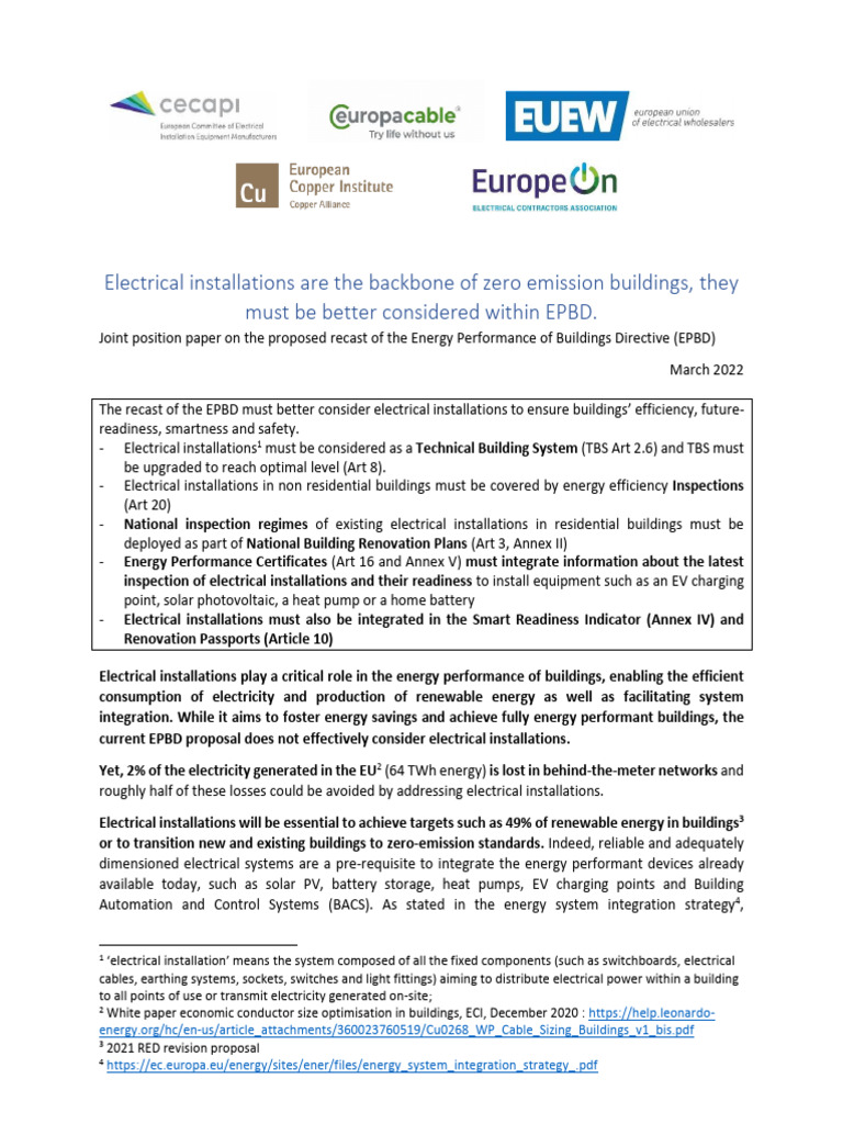 Joint-Position Paper EPBD Electrical Installations Final | PDF ...