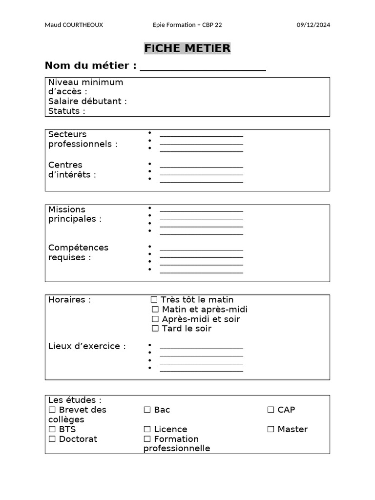 Fiche Métier - Onisep | PDF