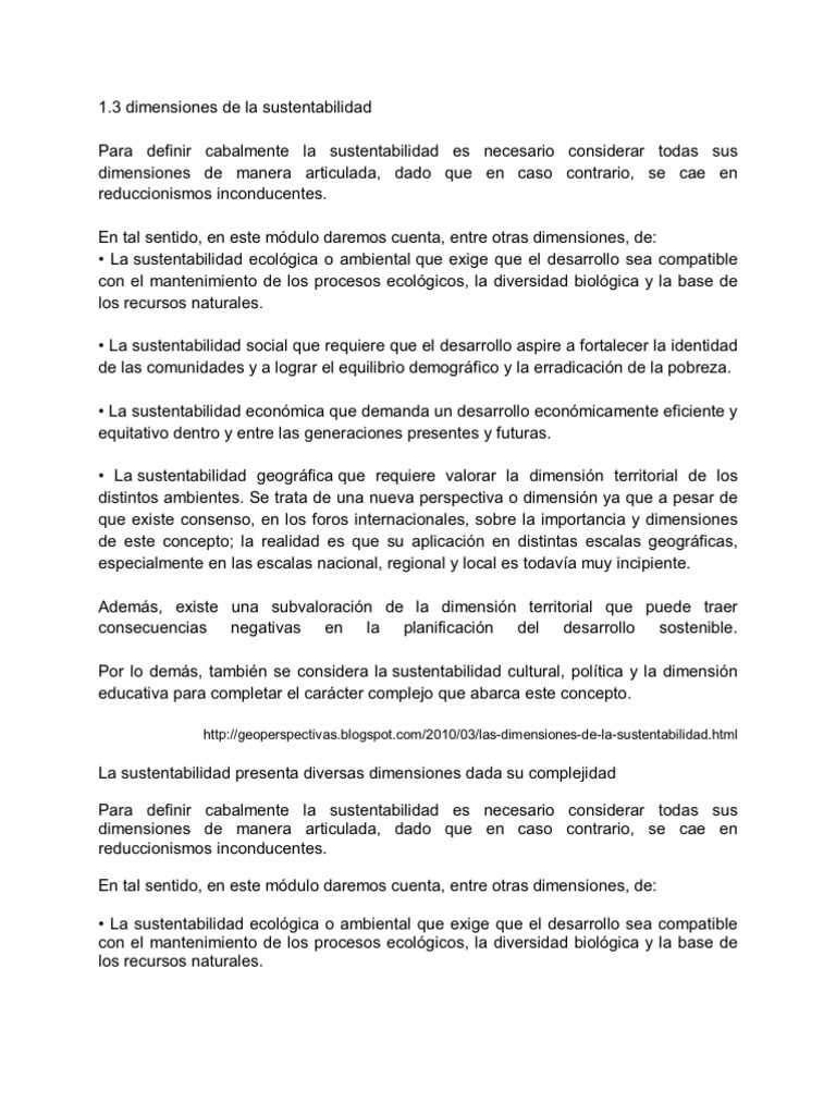 1.3 Dimensiones de La Sustentabilidad | PDF | Sustentabilidad | Desarrollo sostenible