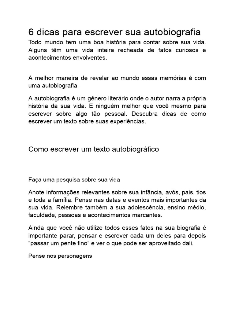 6 Dicas para Escrever sua Autobiografia | PDF | Autor