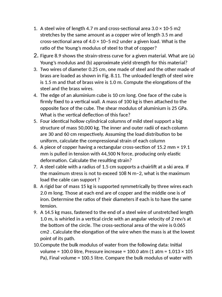 phy ch 8 ex num | PDF | Deformation (Engineering) | Young's Modulus