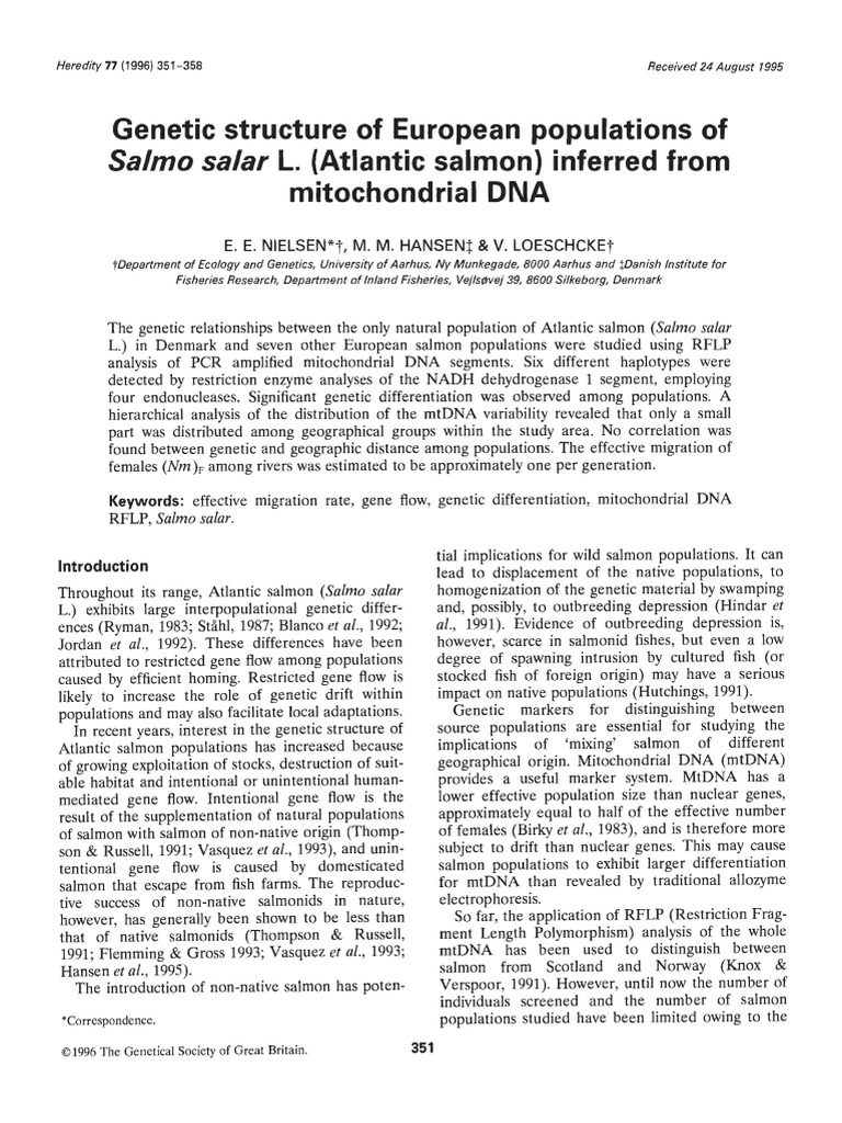 Genetic Structure of Atlantic Salmon Populations | PDF | Mitochondrial ...