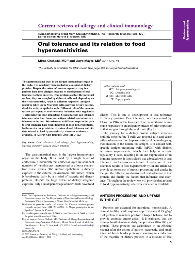 Oral Tolerance and Its Relation To Food | PDF | Immune Tolerance ...