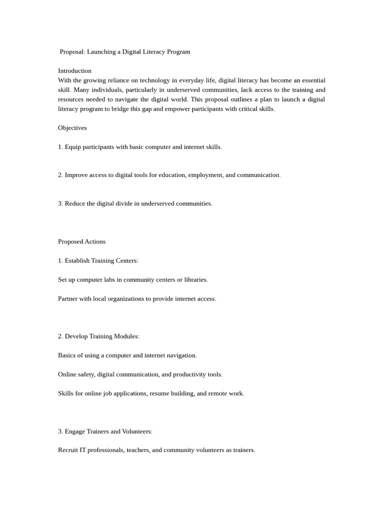 Proposal On Launching Digital Literacy | PDF