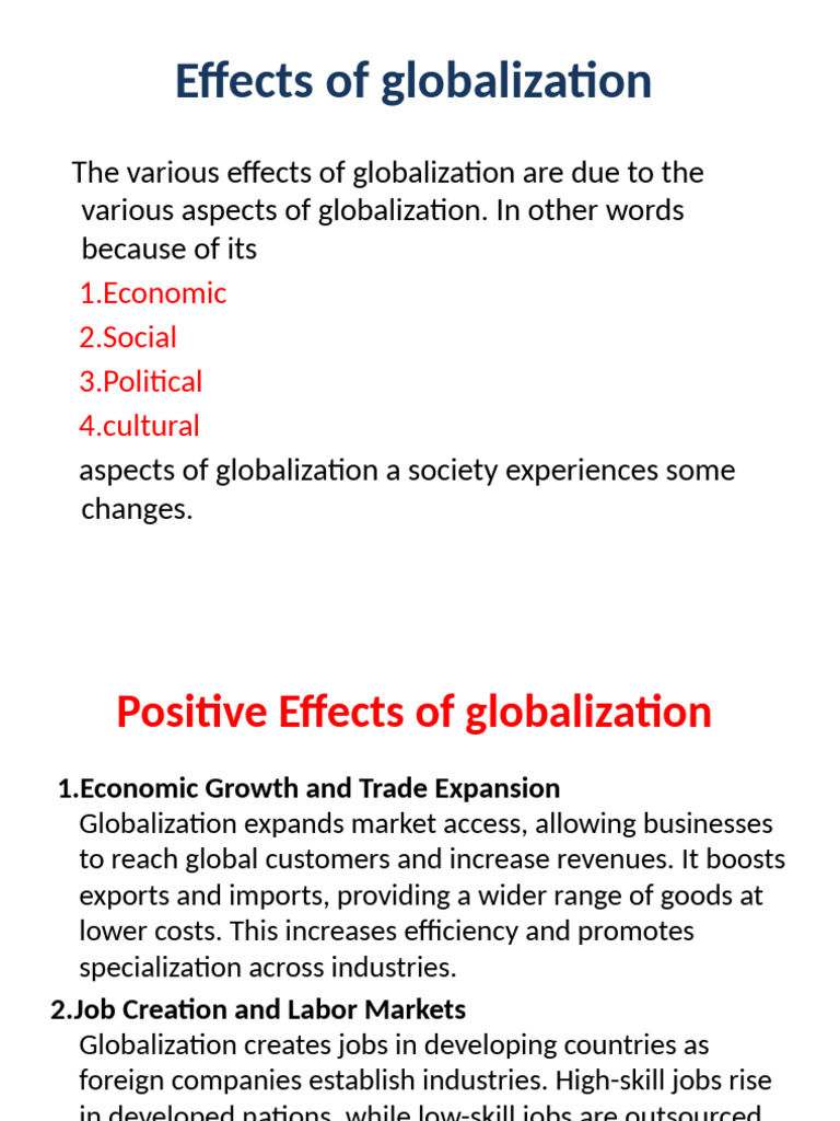 Effects of Globalization Part | PDF | Globalization | Free Trade