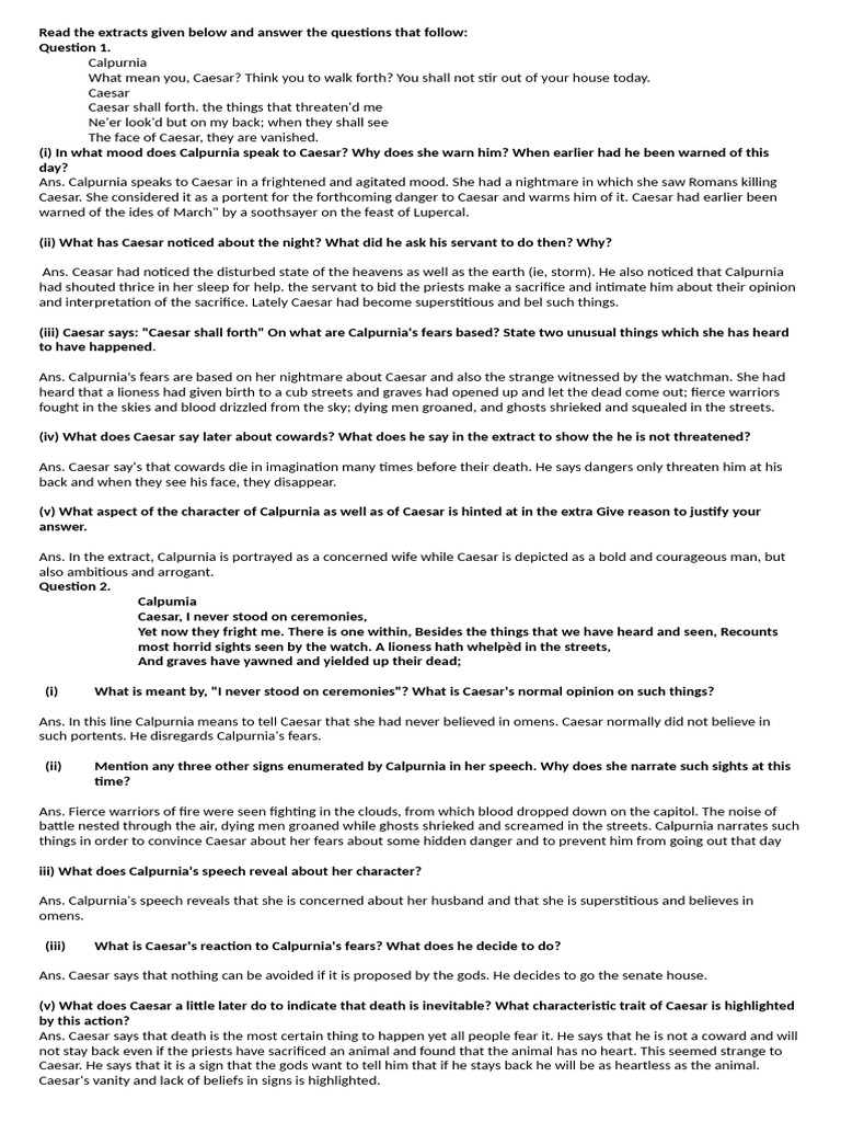 Julius Caesar Act II - Scene II Answers | PDF | Julius Caesar