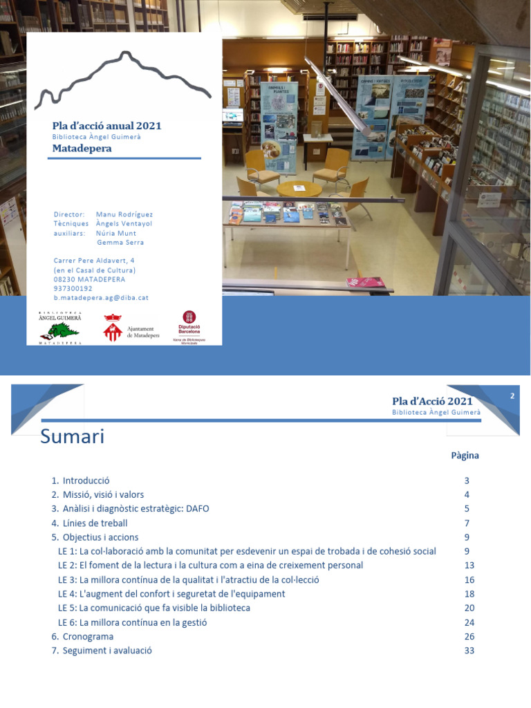 Pla D'acció Anual 2021 - Biblioteca Matadepera | PDF