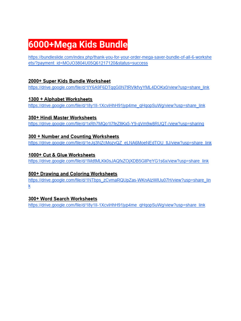 6000 Kids Worksheets | PDF