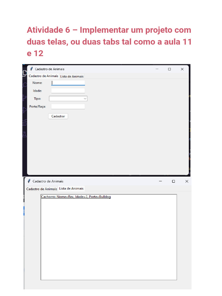 Atividade 6 - Implementar Um Projeto Com Duas Telas, Ou Duas Tabs Tal ...