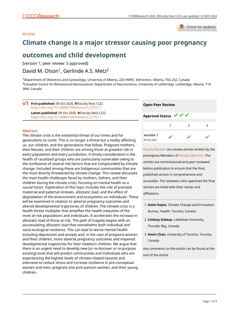 Climate Change Is A Major Stressor Causing Poor Pregnancy Outcomes and ...