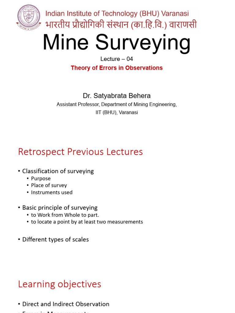 Mine - Surveying - Lecture 4 2024 2025 | PDF | Observational Error | Errors And Residuals