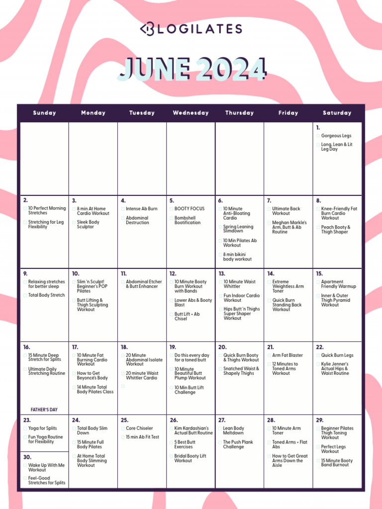 JUNE-2024-WO-Calendar | PDF | Pilates | Aerobic Exercise