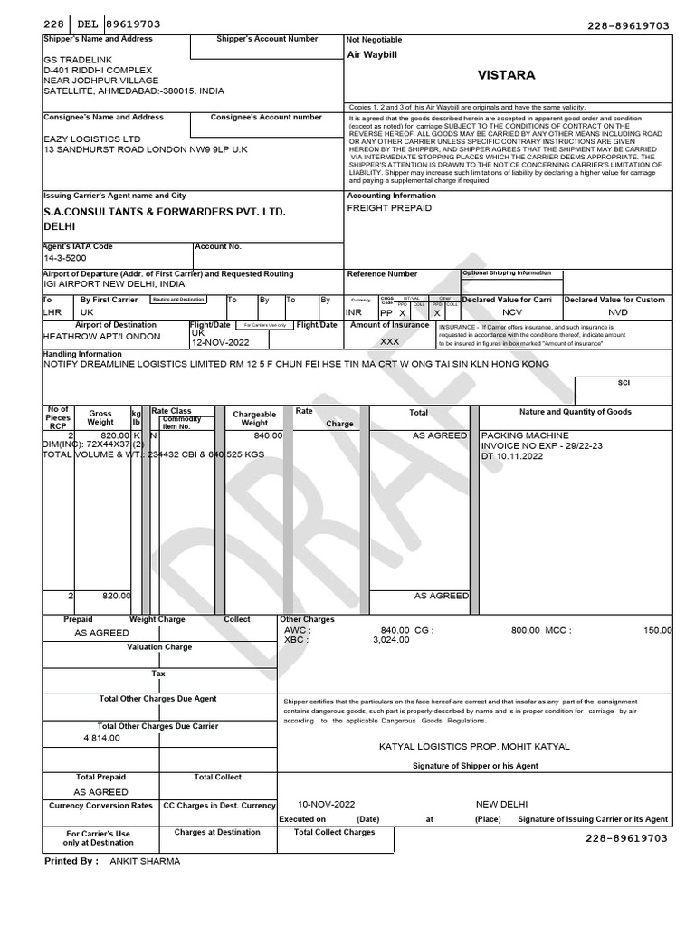 Air Waybill and Invoice Details | PDF | Economies | Money