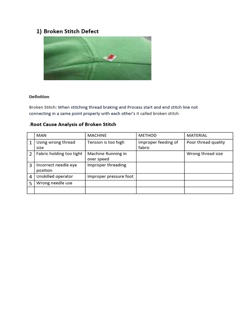 Root Cause Analysis of Sewing Defects | PDF | Sewing | Sewing Needle