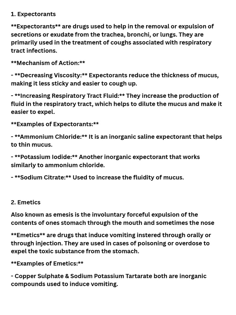 About Expectorants, Emictants Etc | PDF | Vomiting | Mucus