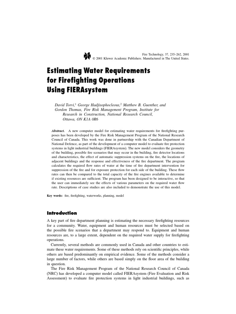 Estimating Water Requirements For Firefighting Operations Using ...