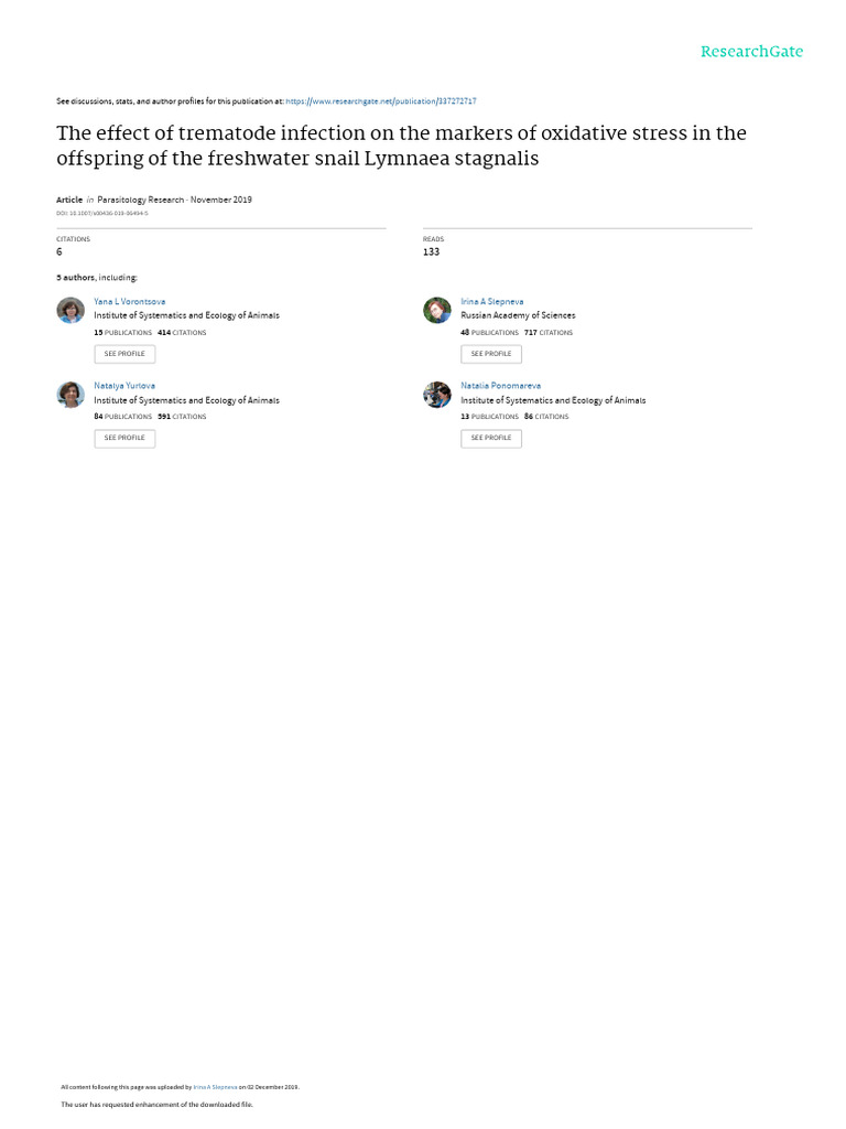 Vorontsova Et Al. - 2019 - The Effect of Trematode Infection On The ...