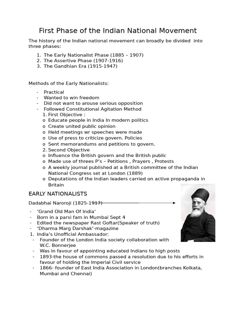 Early Phase of Indian National Movement | PDF | British Raj | Mahatma ...