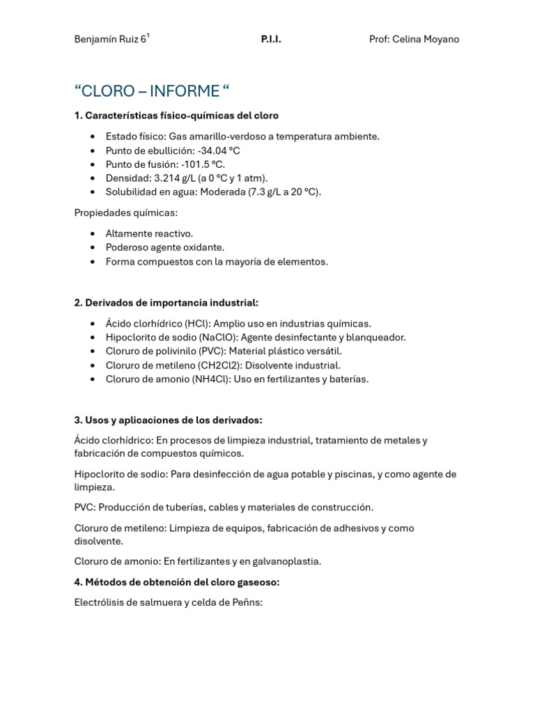 cloro informe benja | PDF | Hidróxido de sodio | Cloruro