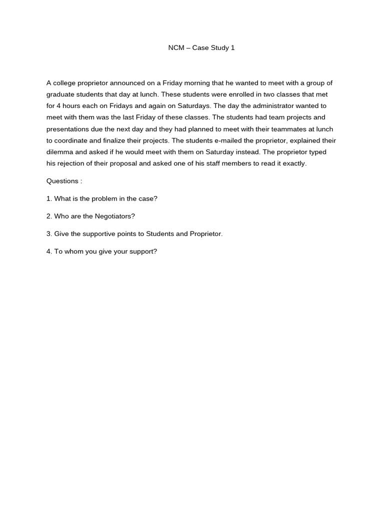 NCM Case Study 1 | PDF