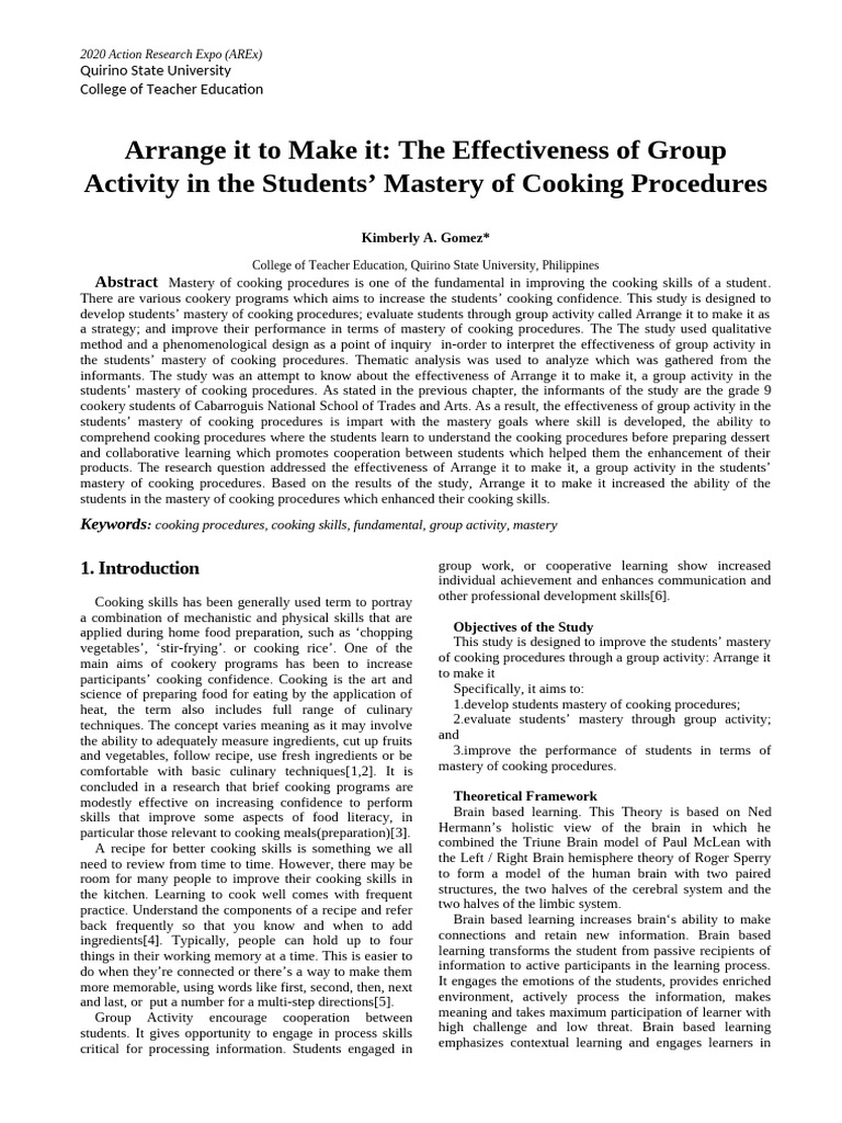 Arrange It To Make It Action Research 2020 Kim | PDF | Learning | Cooking