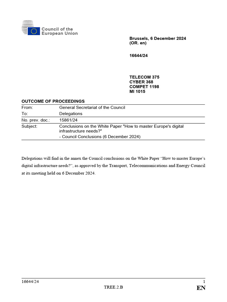 EU Council Conclusions on Digital Infrastructure | PDF | European Union ...