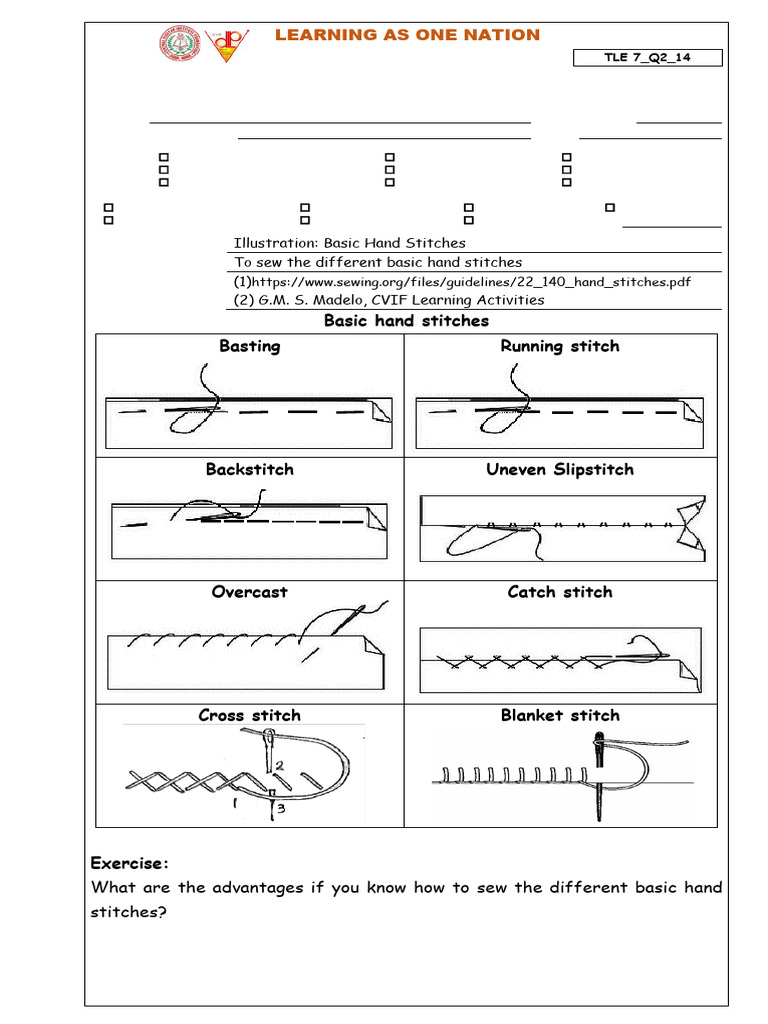 Dressmaking_14 Illustration- Basic Hand Stitches | PDF | Stitches (Textile Arts) | Needlework