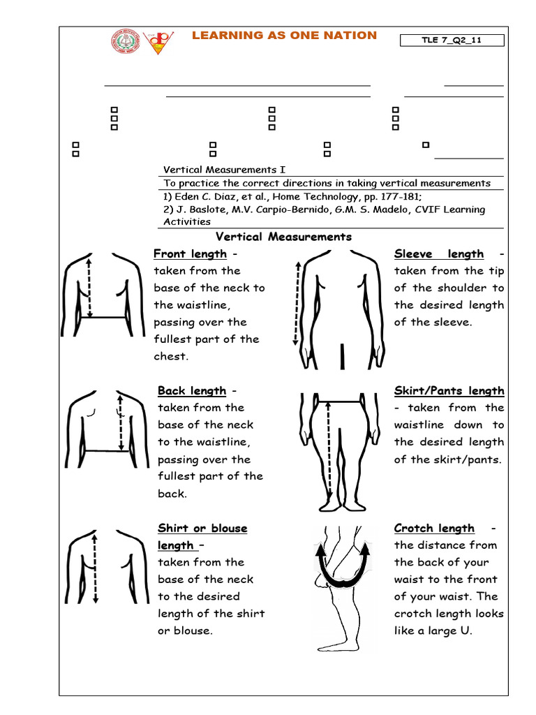 Dressmaking - 11 Vertical Measurements. | PDF | Clothing | Fashion