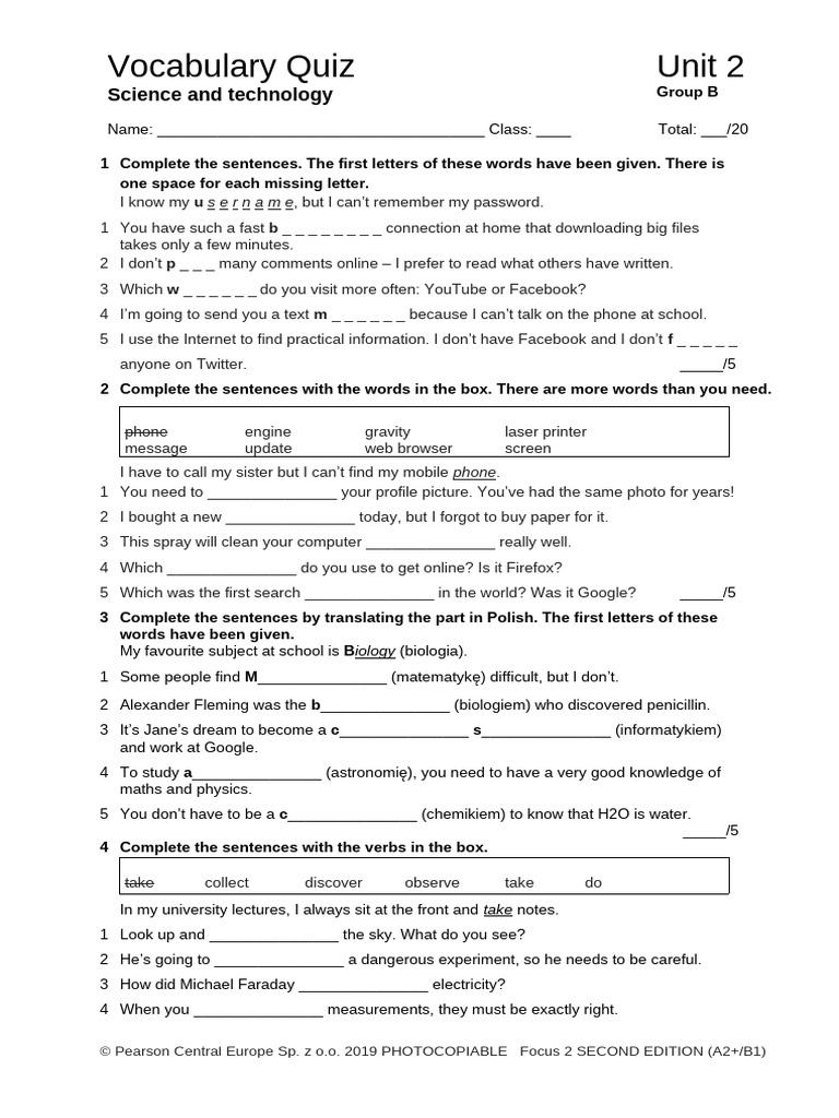 Focus_2_2ed_Vocabulary_Quiz_Unit2_GroupB | PDF