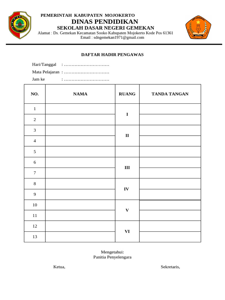 Daftar Hadir Pengawas | PDF