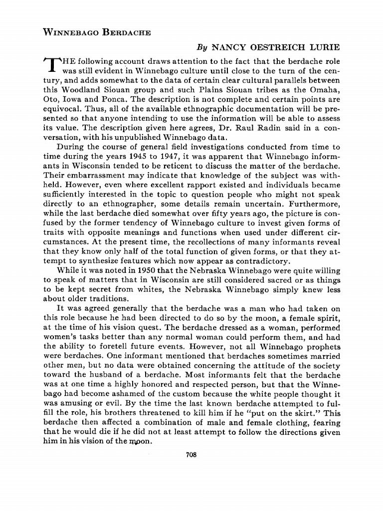 Winnebago Berdache Cultural Insights | PDF | Anthropology