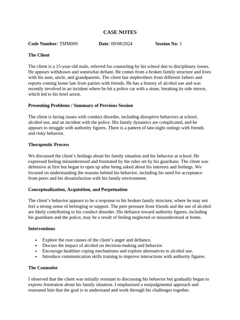 Counseling Case Notes: Conduct Disorder | PDF | Anger | Emotional Self ...