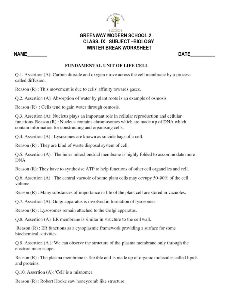 Class 9 Bio Worksheet | PDF